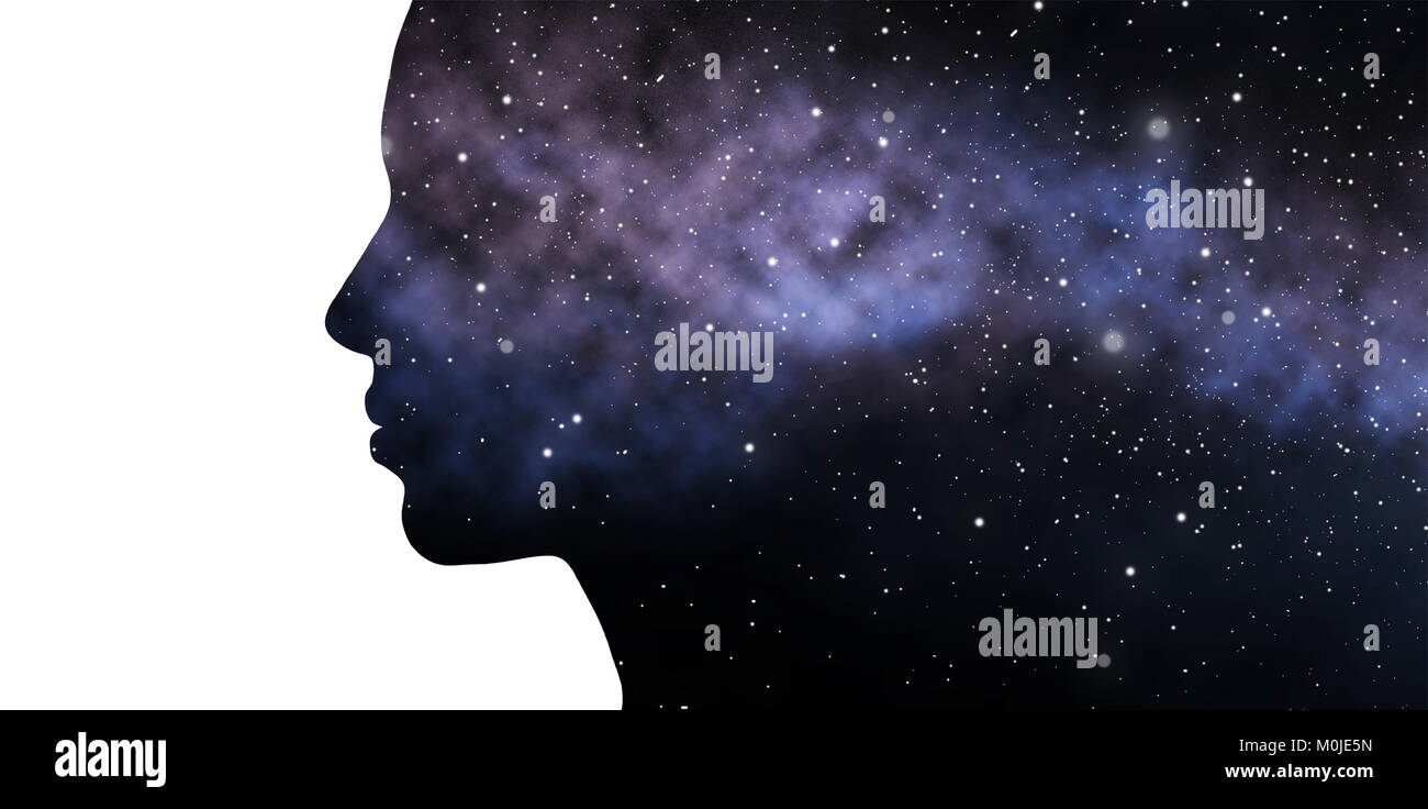 double exposure woman and galaxy Stock Photo - Alamy