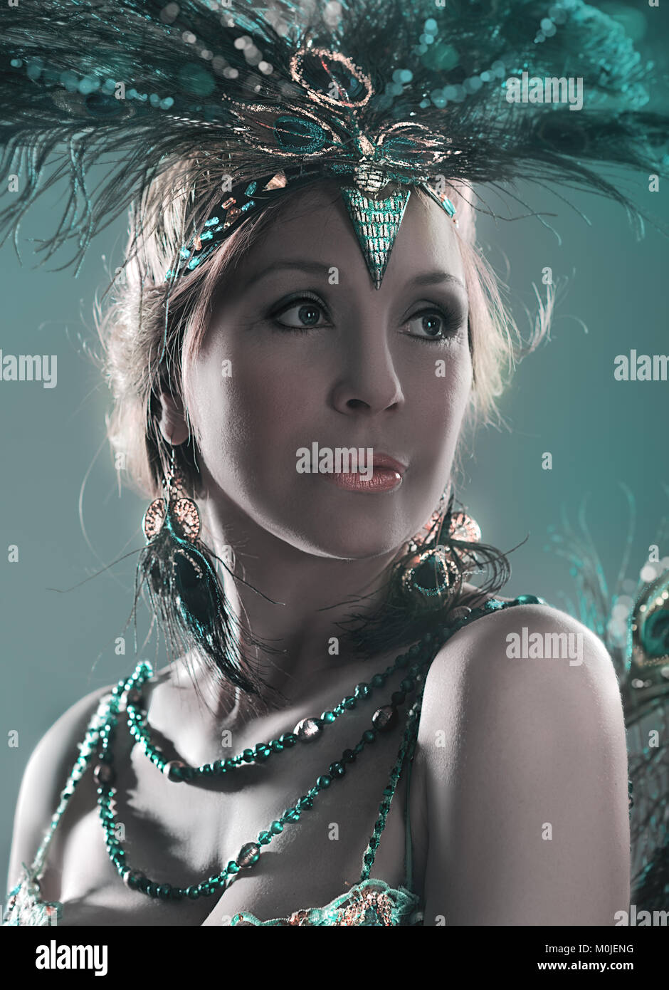 Portrait of exotic dancer wearing performance costume, tinted image ...