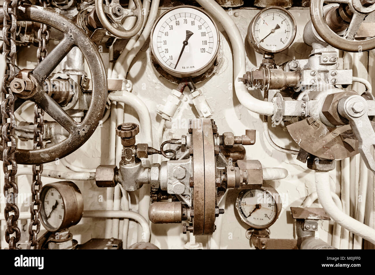 Antique manometers measuring instruments with control valves. Vintage ...