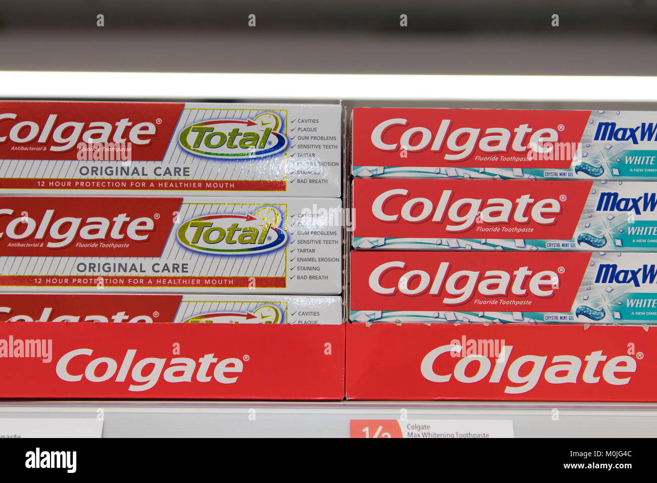 Colgate toothpaste on sale in a supermarket store Stock Photo - Alamy