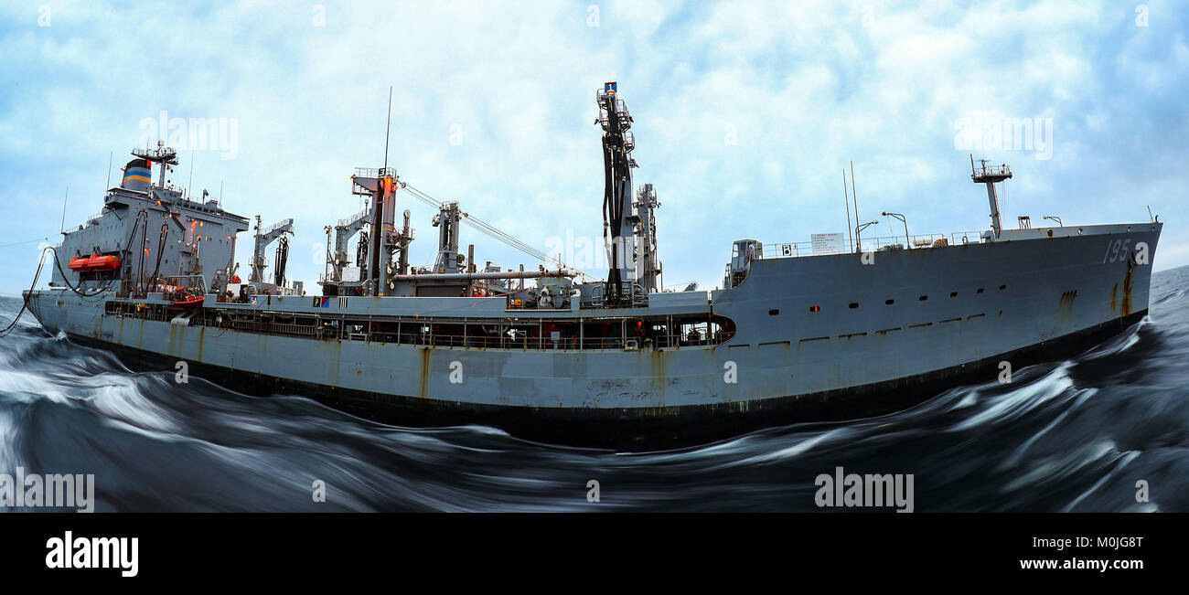 US Navy oiler USNS Leroy Grumman (T-AO-195) conducting a replenishment ...