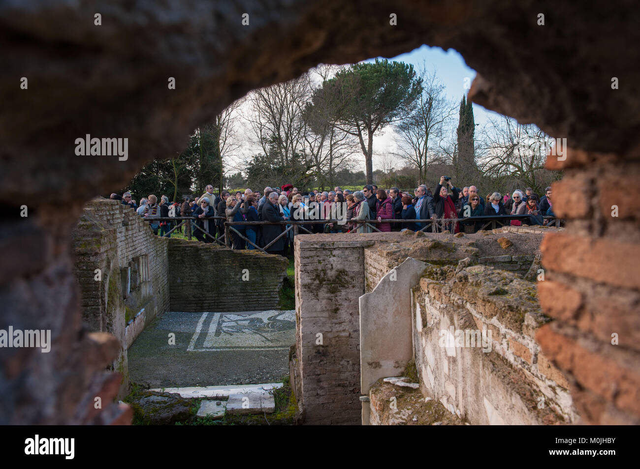 Rome, Italy. A tourist group in Santa Maria Nova. Villa of Quintili ...