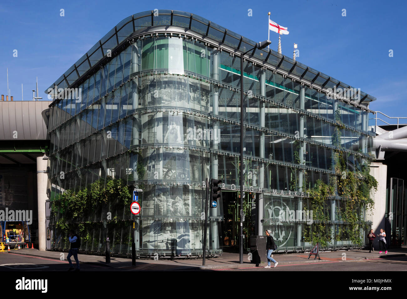 Exterior view of redeveloped market hall with glass facade at Borough ...