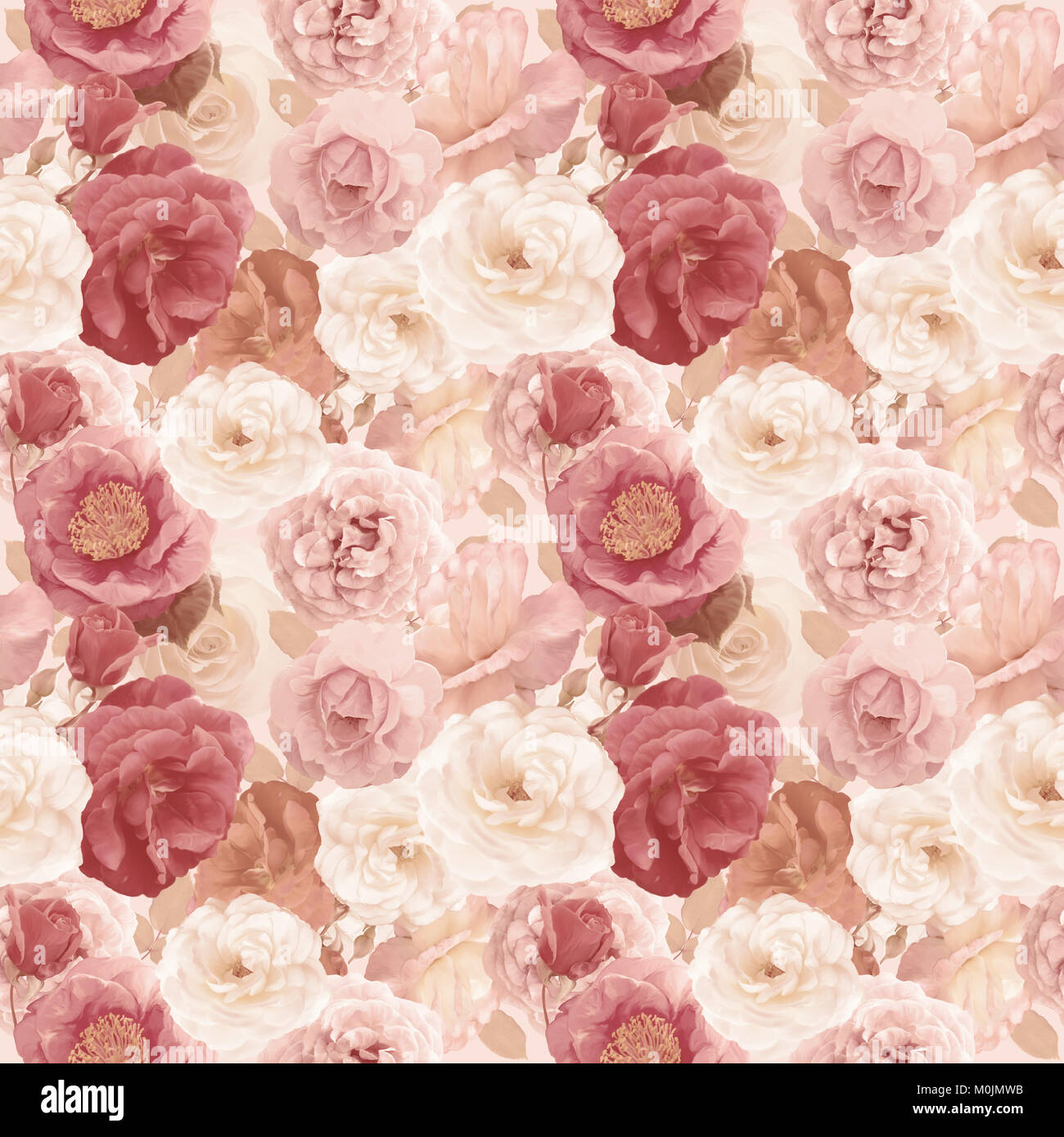 seamless pattern with roses and leaves . Endless texture for your ...