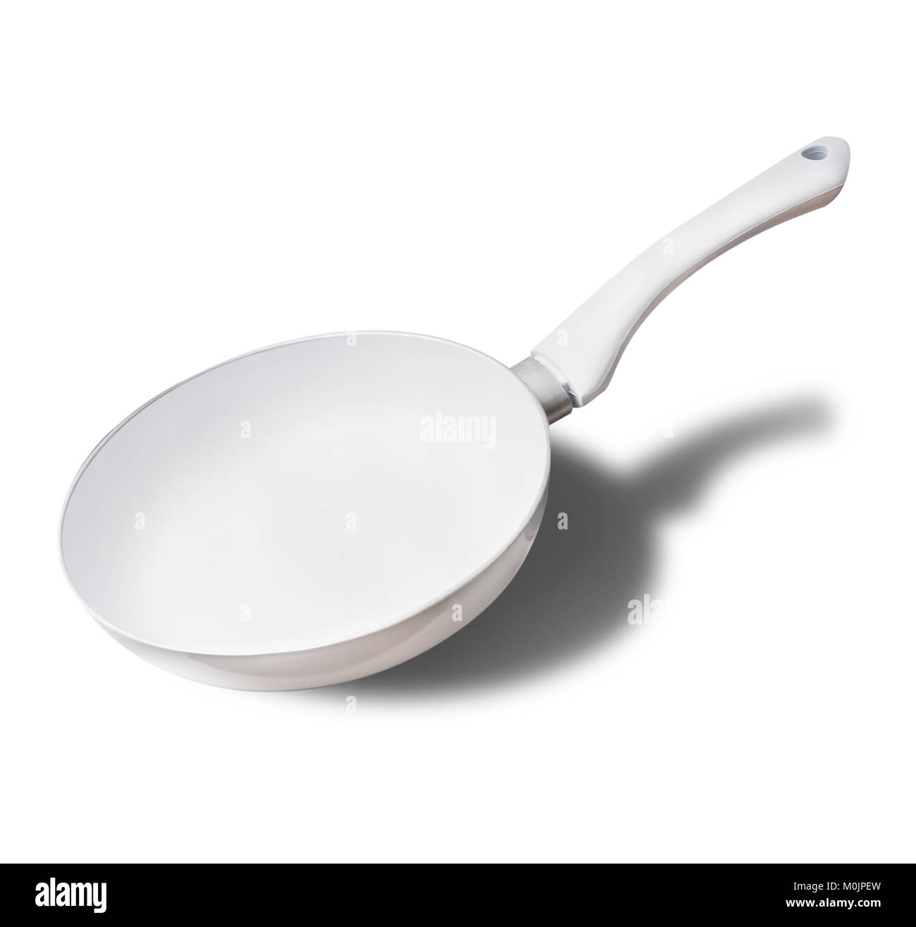 White enamel frying pan with shadow, isolated on white background ...