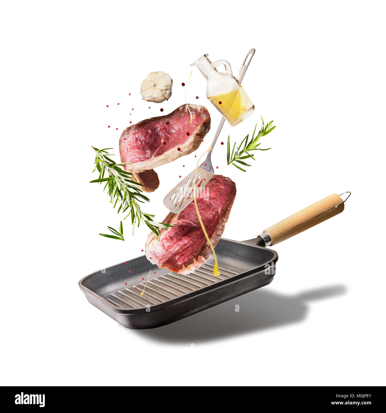 Flying raw beef steaks hi-res stock photography and images - Alamy
