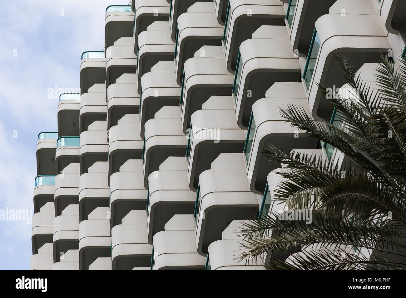 Architecture details in Dubai. Pattern of balconies on a building at ...