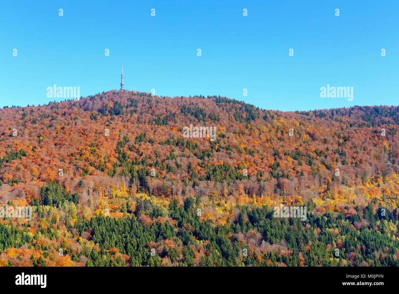 High arch with transmitter Hohenbogen, view from Castle Lichteneck ...