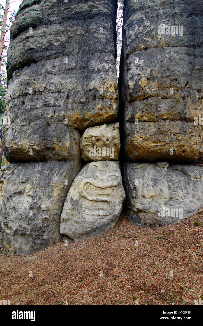 Bizarre sandstone rock formation in the forest Stock Photo - Alamy