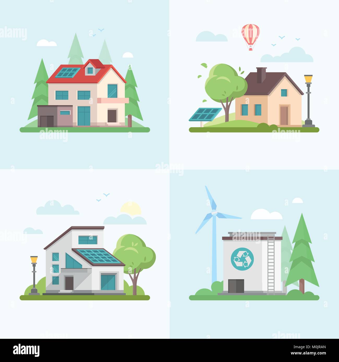 Eco-friendly complex - set of modern flat design style vector ...
