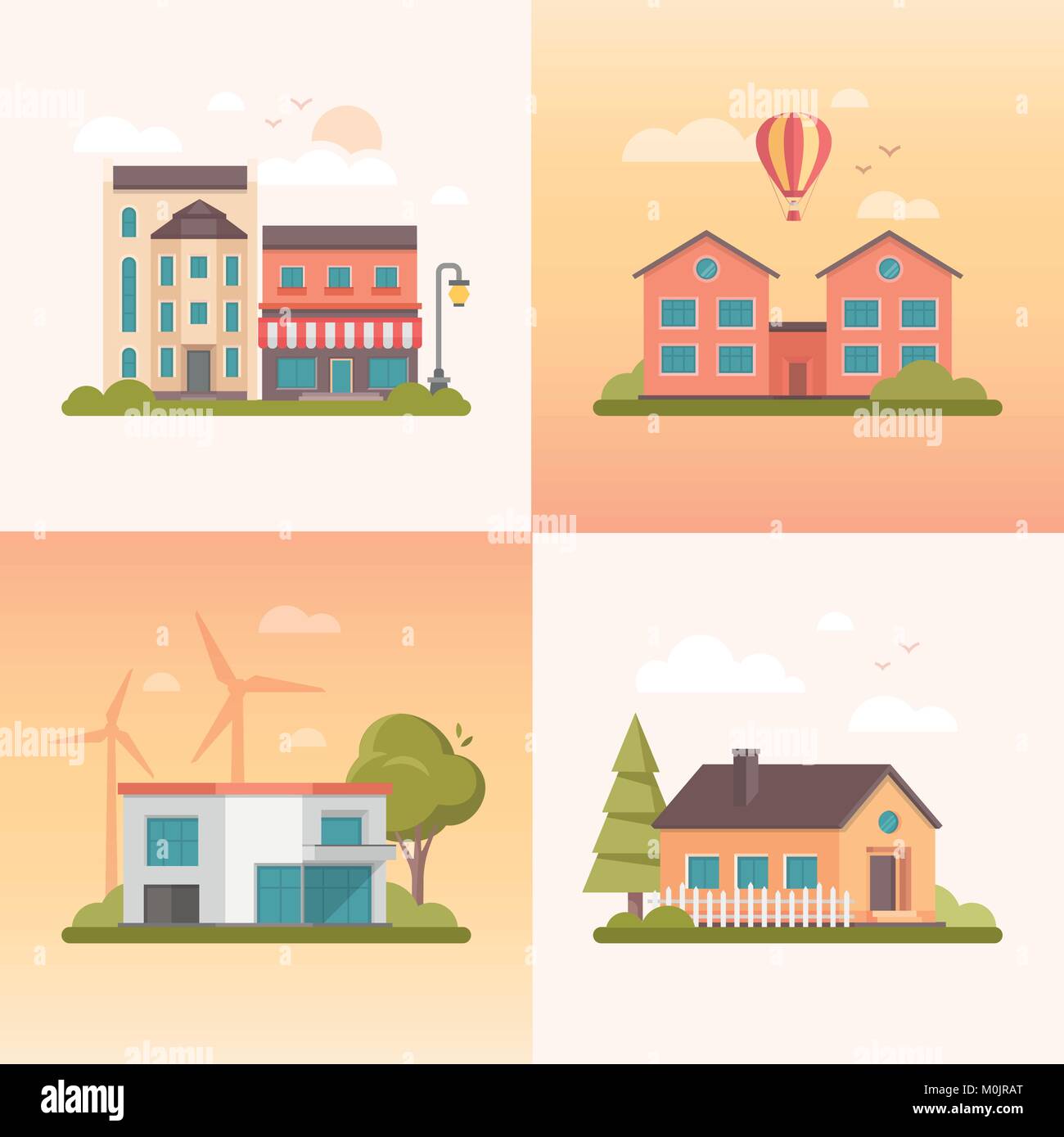 Nice buildings - set of modern flat design style vector illustrations ...