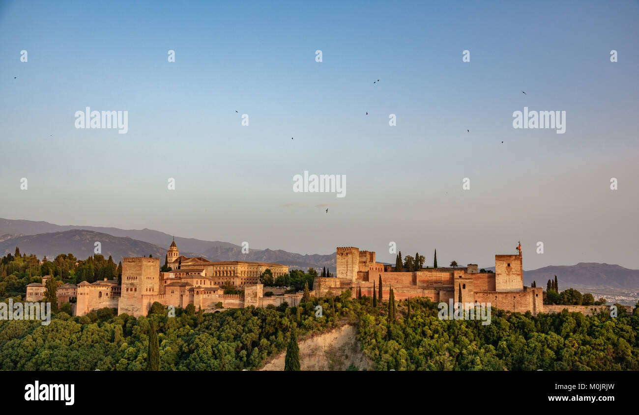 Arabic fortress of Alhambra at sunset in Spain Stock Photo - Alamy