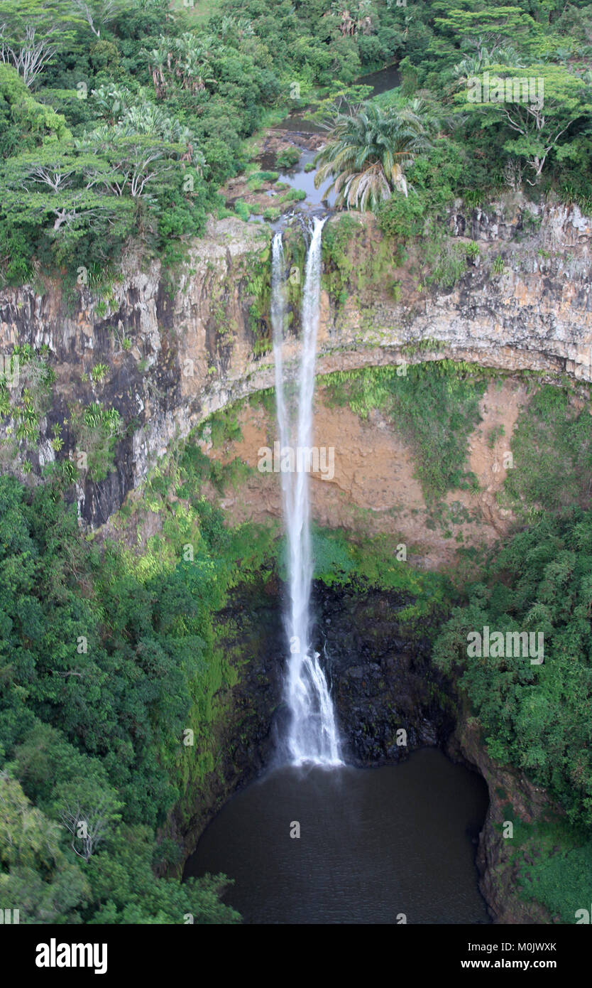 Aerial view of the Chamarel Falls from a helicopter, Chamarel, Riviere ...