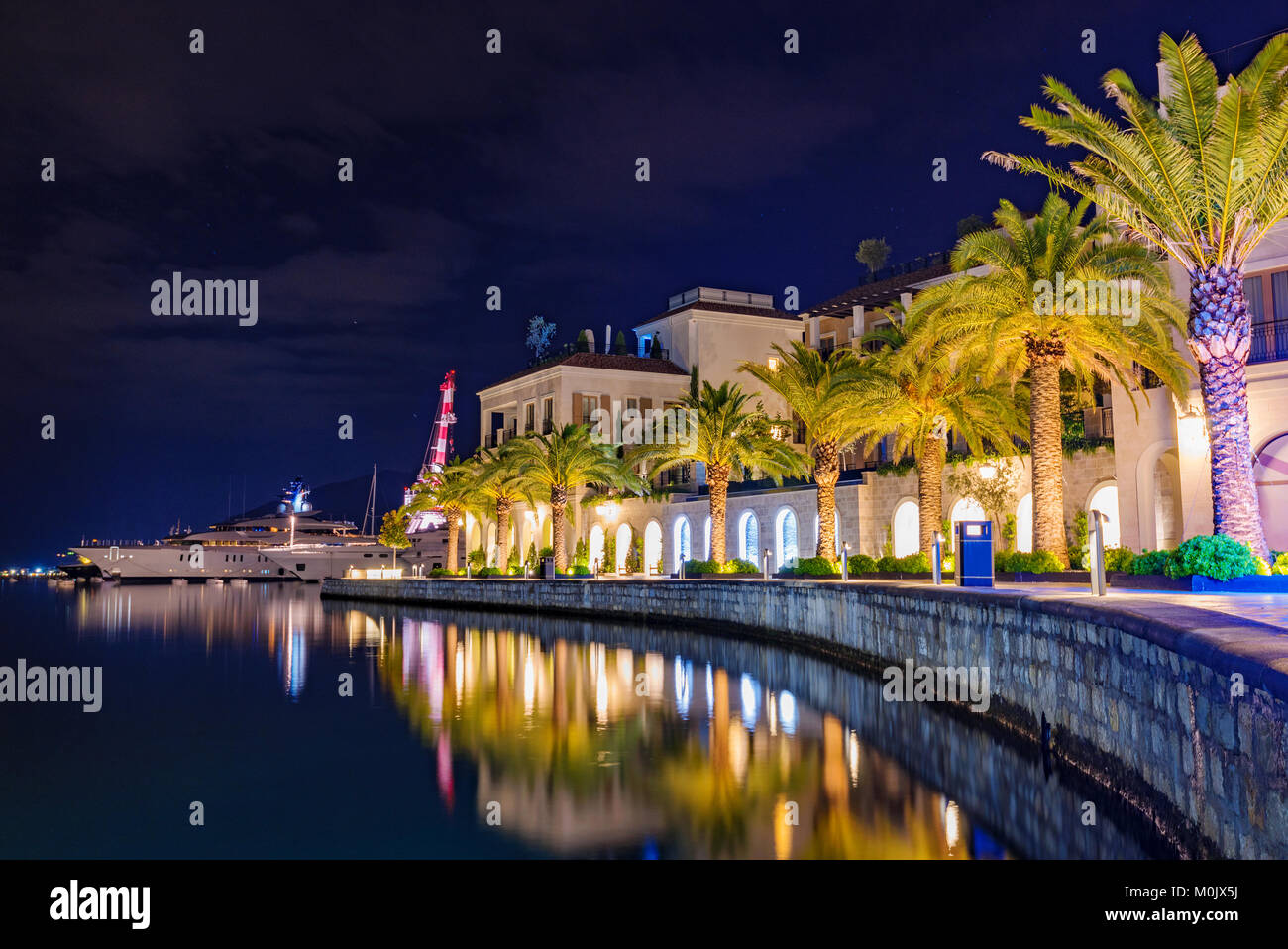 Tivat promenade night view in Montenegro Stock Photo - Alamy