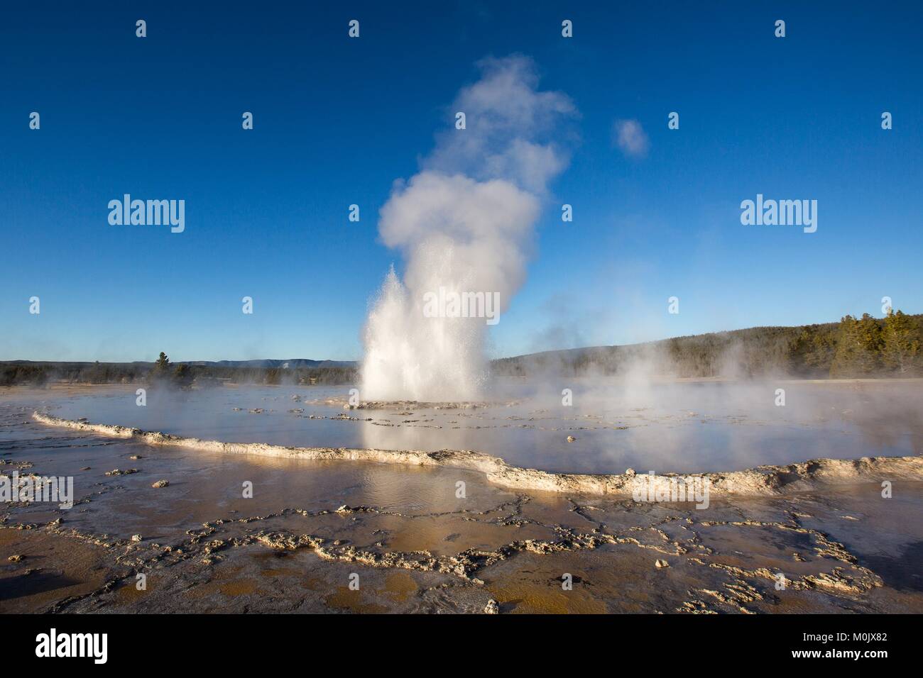 The Great Fountain Geyser erupts in the Lower Geyser Basin at the ...