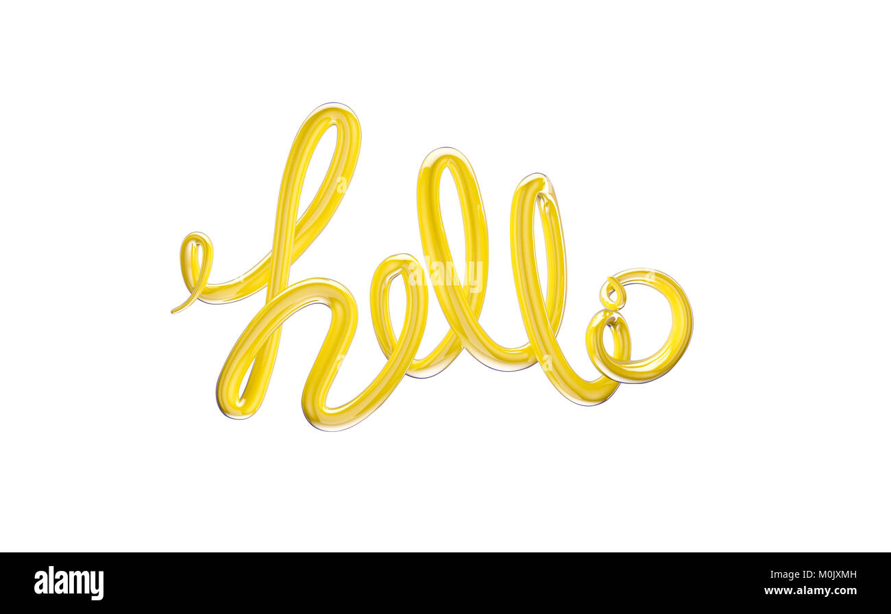 3D illustration of calligraphic hand written hello script over white ...