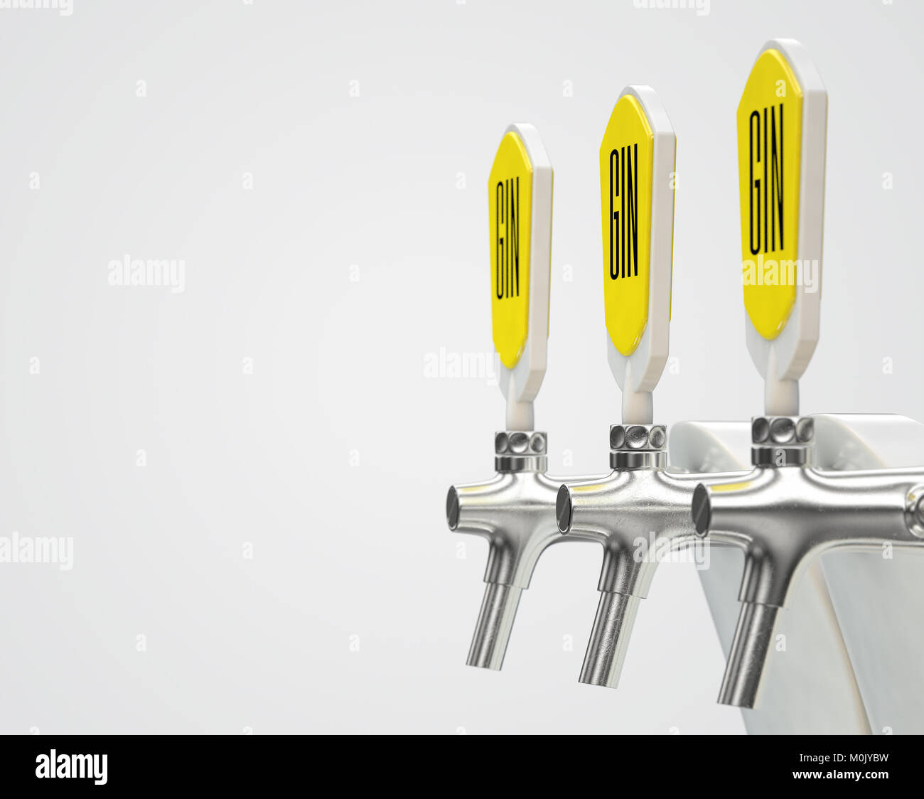 A row of three slick modern white and chrome draught gin taps on an ...
