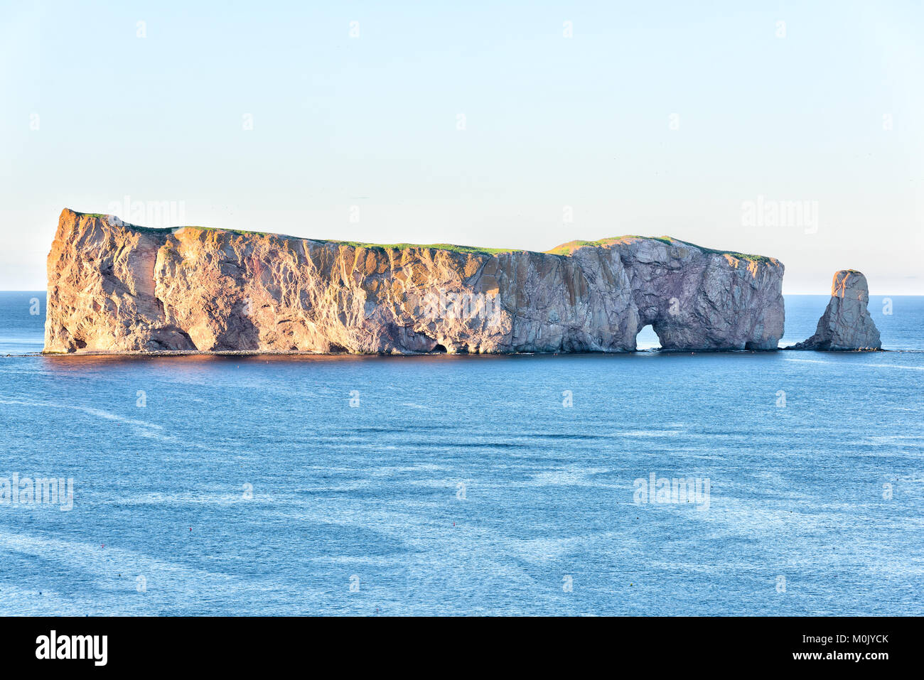 Famous large Rocher Perce rock in Gaspe Peninsula, Quebec, Gaspesie ...