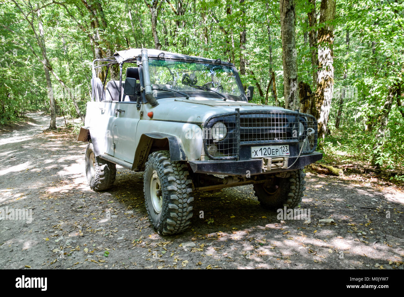 Shapsugskaya, Russia - June 30, 2017: SUV in the forest. Transport for ...