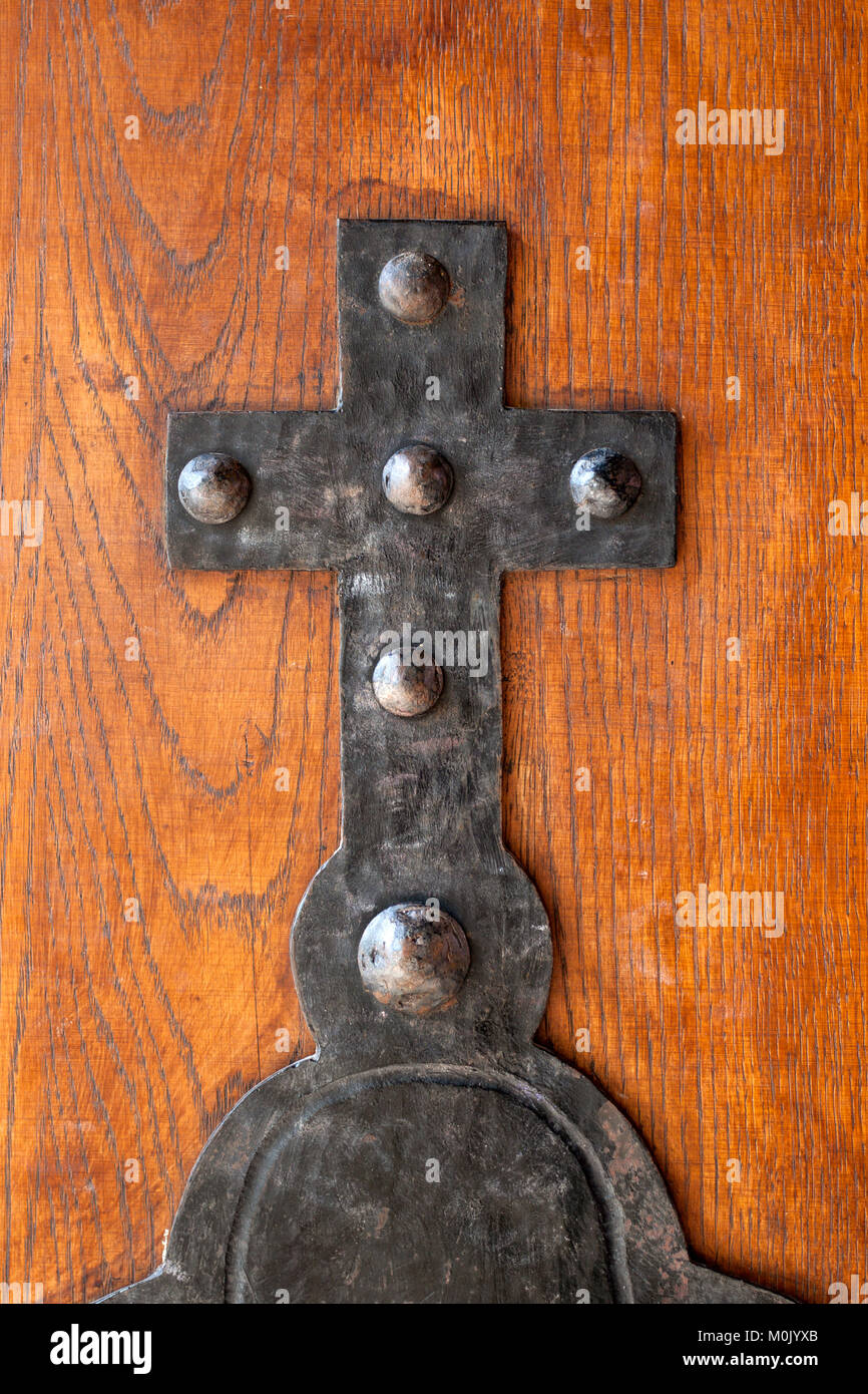 Antique metal orthodox cross on wooden door Stock Photo - Alamy