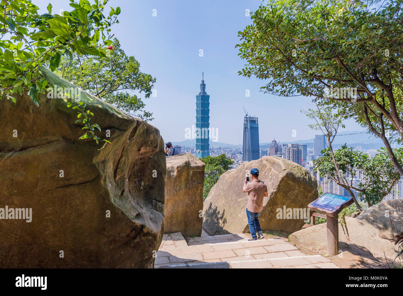 TAIPEI, TAIWAN - MARCH 24: This is Elephant mountain, a famous mountain ...