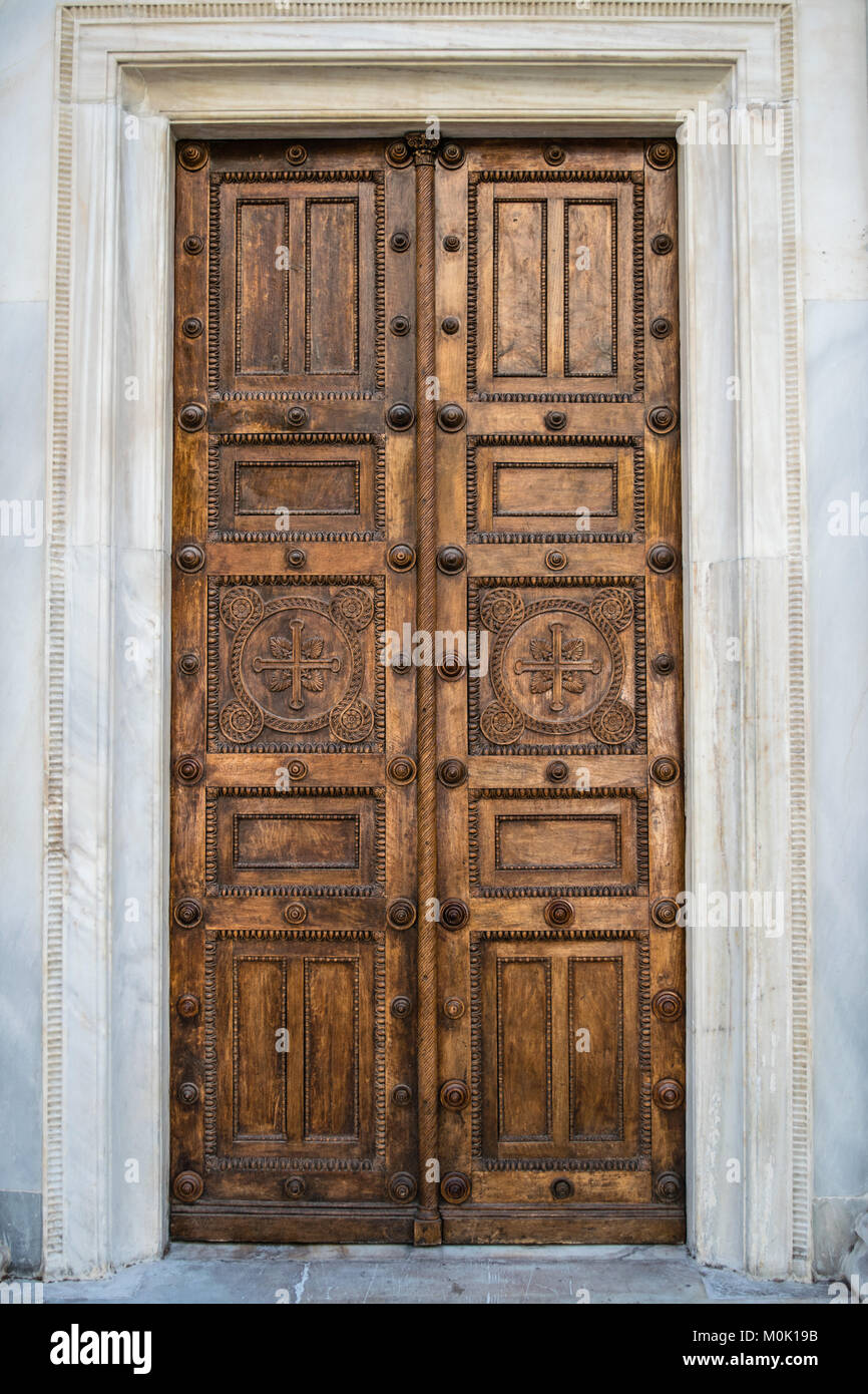 Side Entrance Doors of the Metropolitan Cathedral of Athens, Greece ...