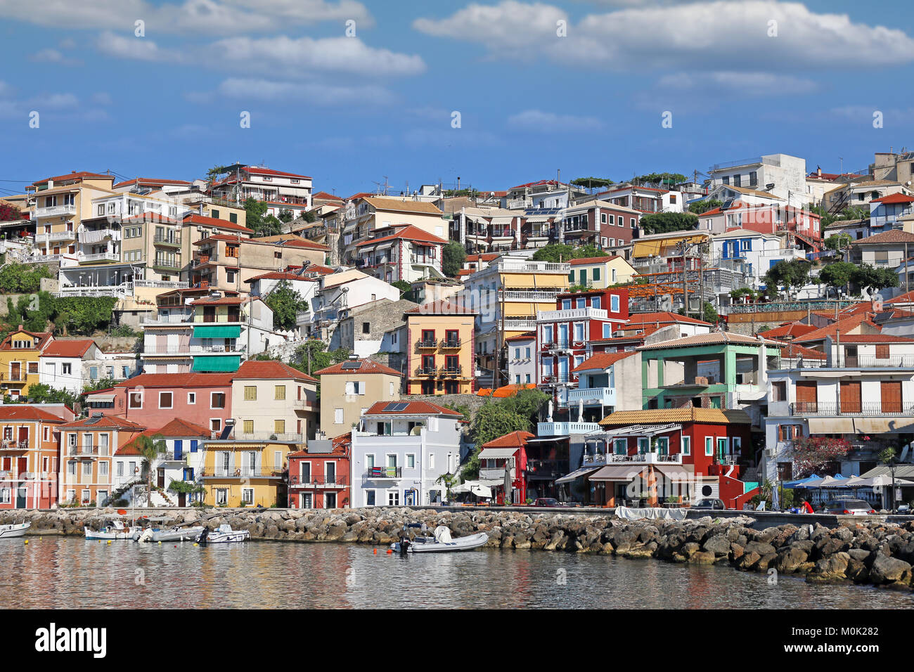 colorful old buildings on hill Parga Greece Stock Photo - Alamy