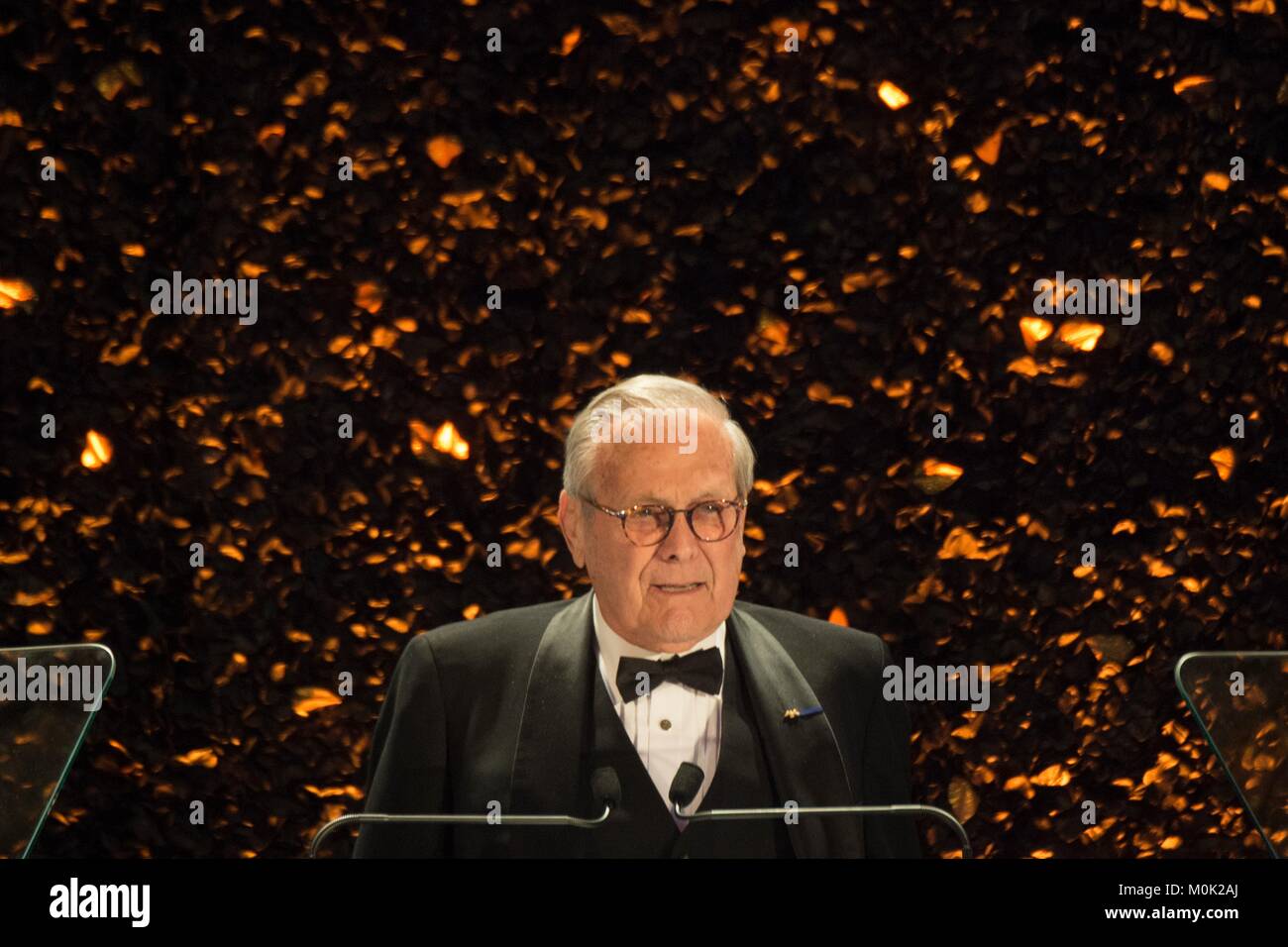 Former U.S. Defense Secretary Donald Rumsfeld speaks during the If Not ...