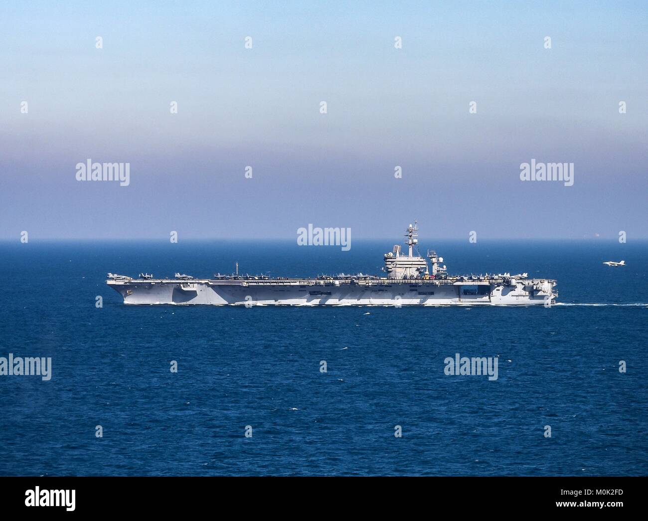 The U.S. Navy Nimitz-class aircraft carrier USS Theodore Roosevelt steams underway January 13 ...
