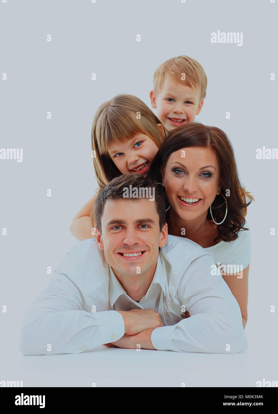 Beautiful happy family - isolated over a white background Stock Photo ...