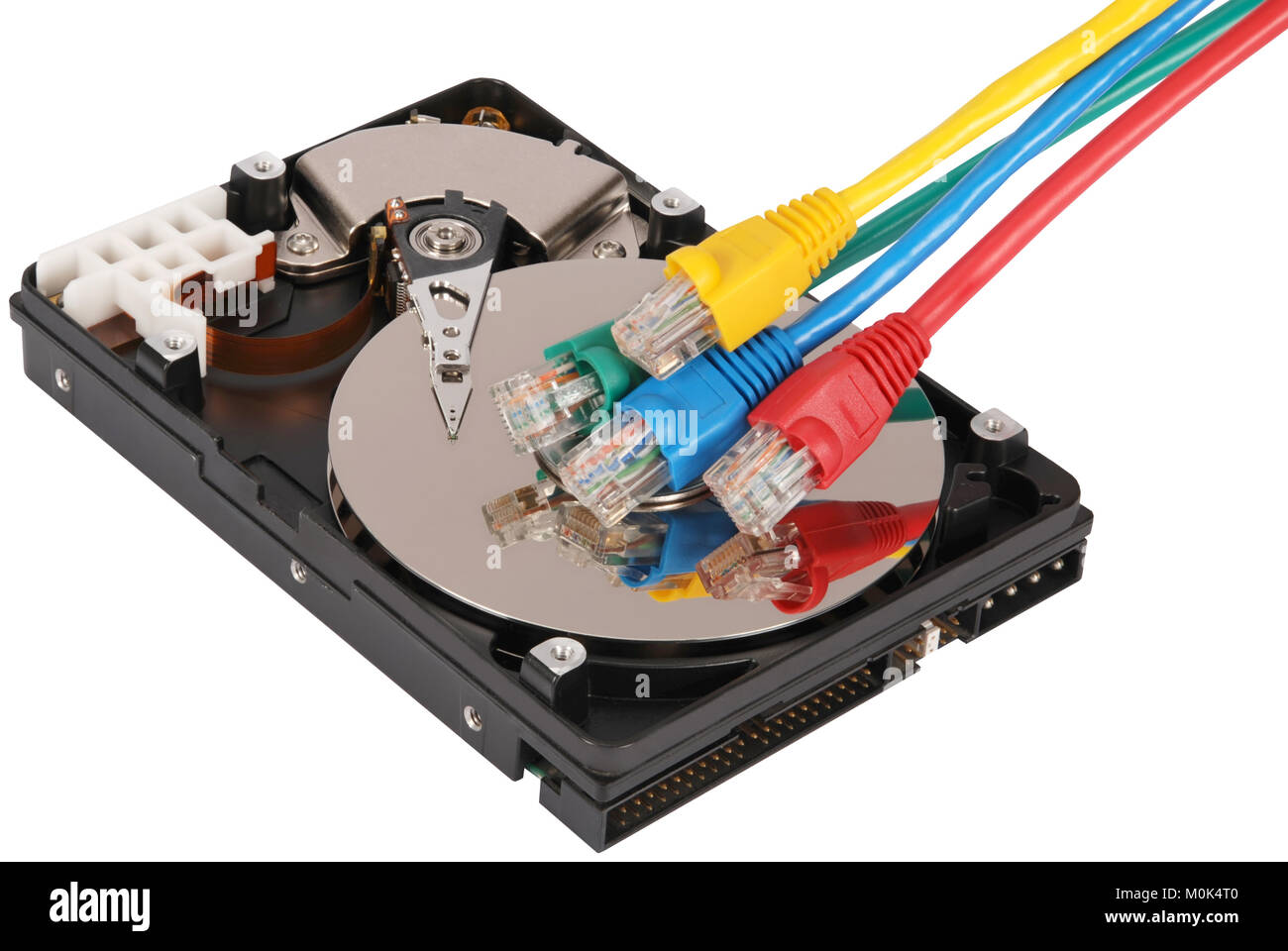 RJ45 network plugs red, blue, green, yellow on HDD Stock Photo - Alamy