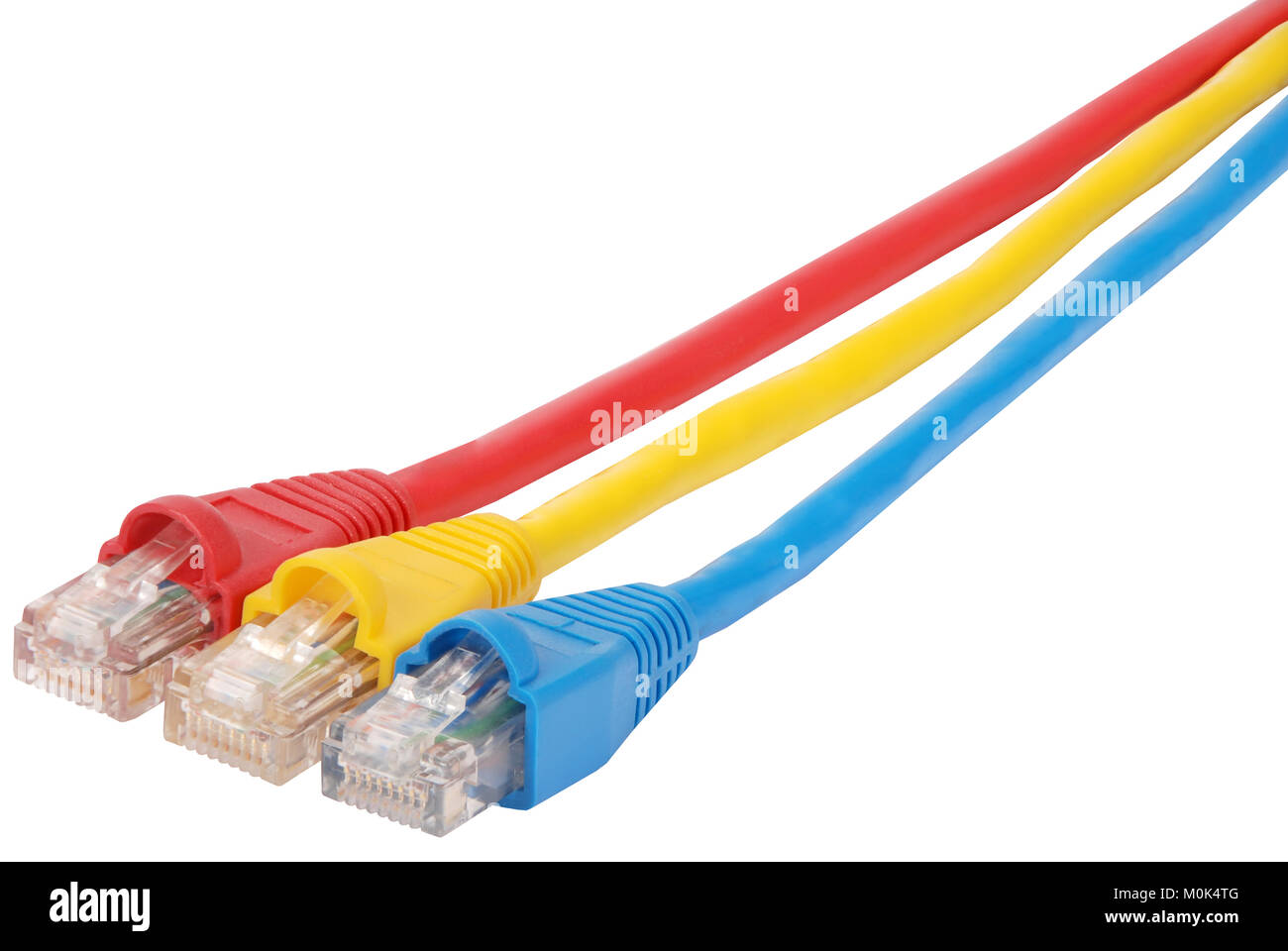 Macro close-up RJ45 network plugs red blue and yellow Stock Photo - Alamy