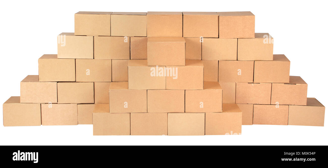 Cardboard boxes.Pyramid from boxes on white background Stock Photo - Alamy