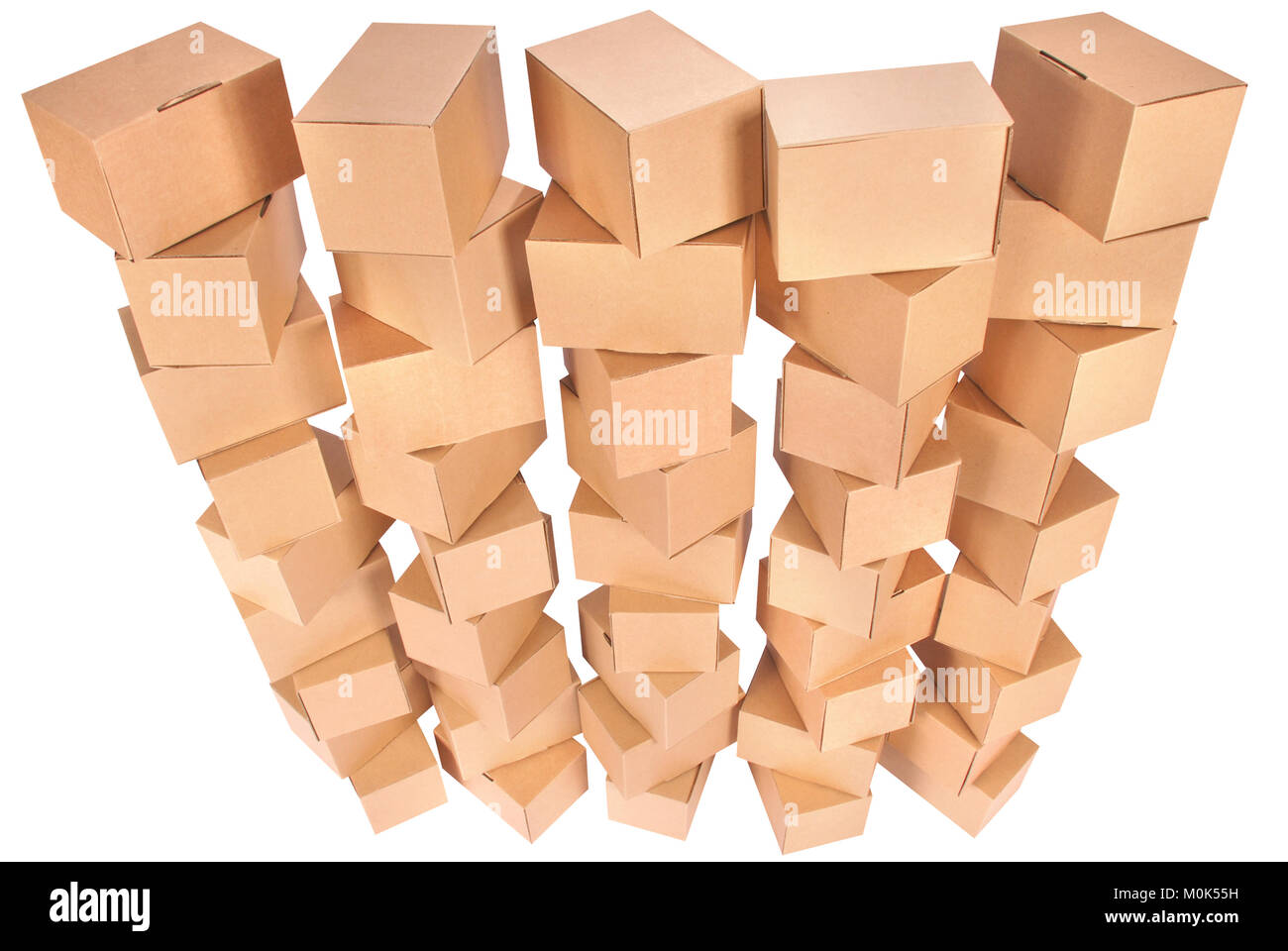 Stacked cardboard boxes on white background Stock Photo - Alamy