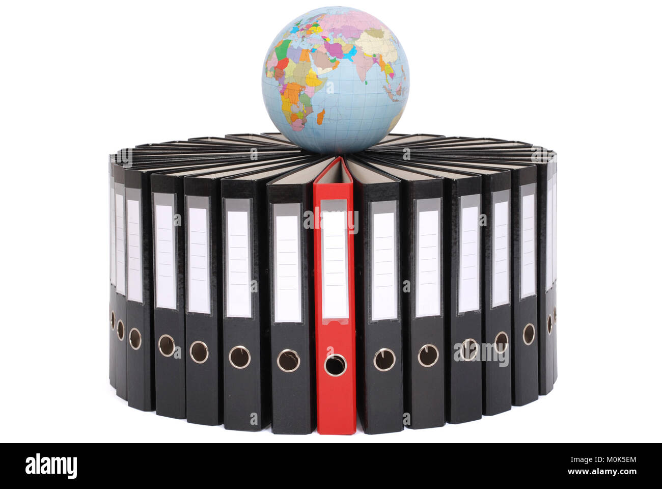 The big black folders located on a circle on a white background. Red ...
