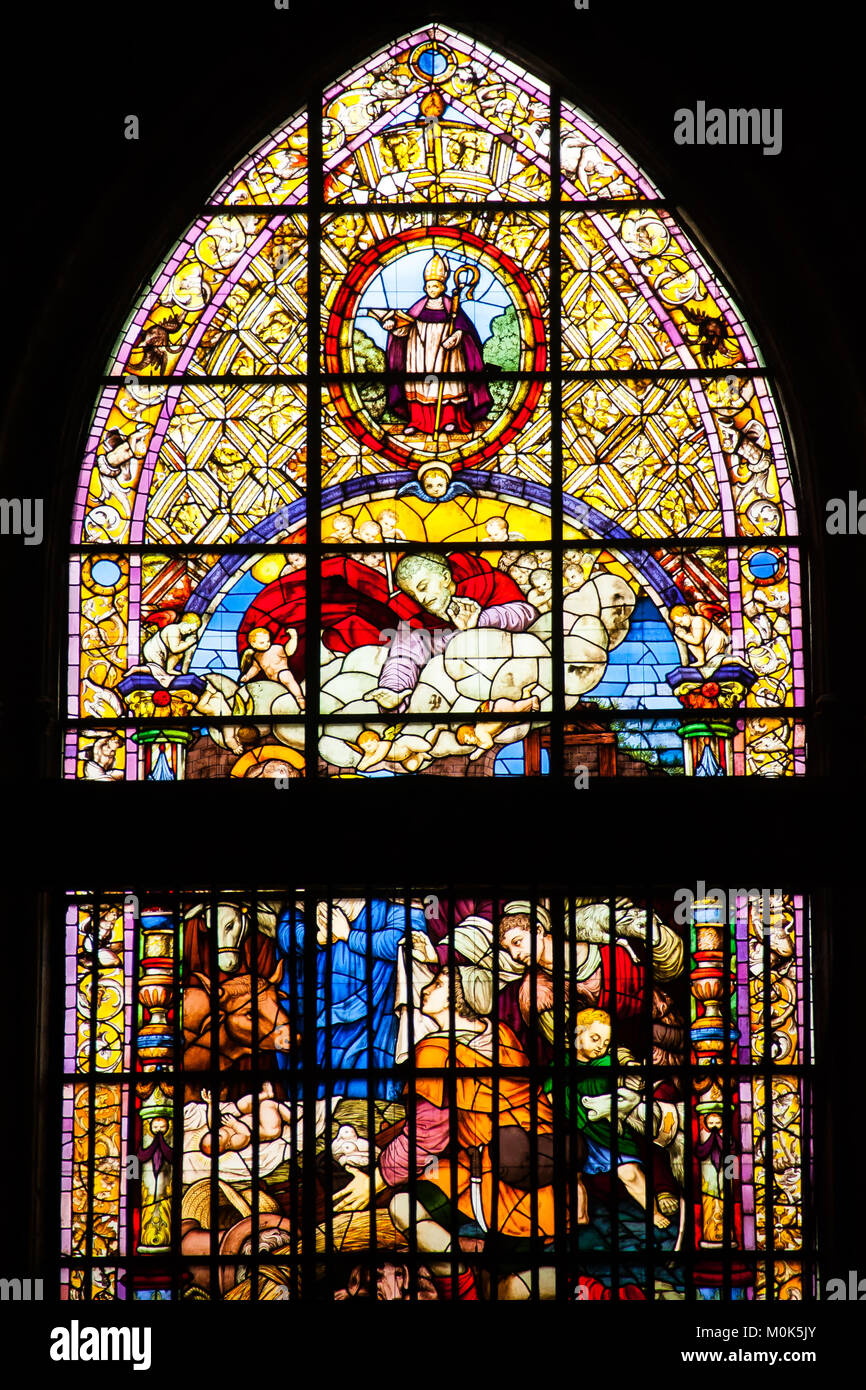 Seville, Andalusia, Spain - stained glass window inside of the Seville ...