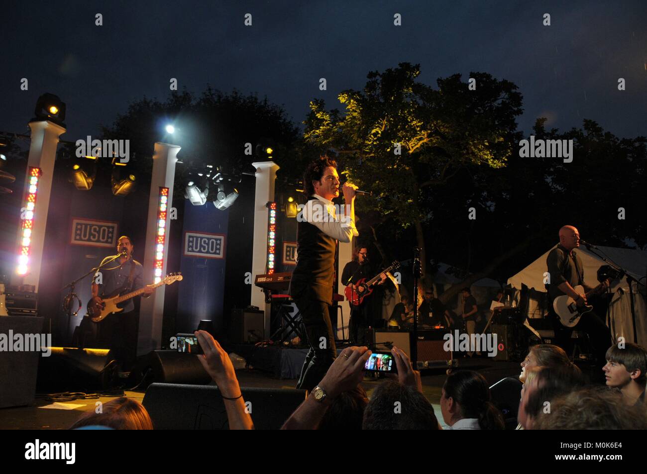 Rock band Train performs on stage during the Salute to the Military USO ...