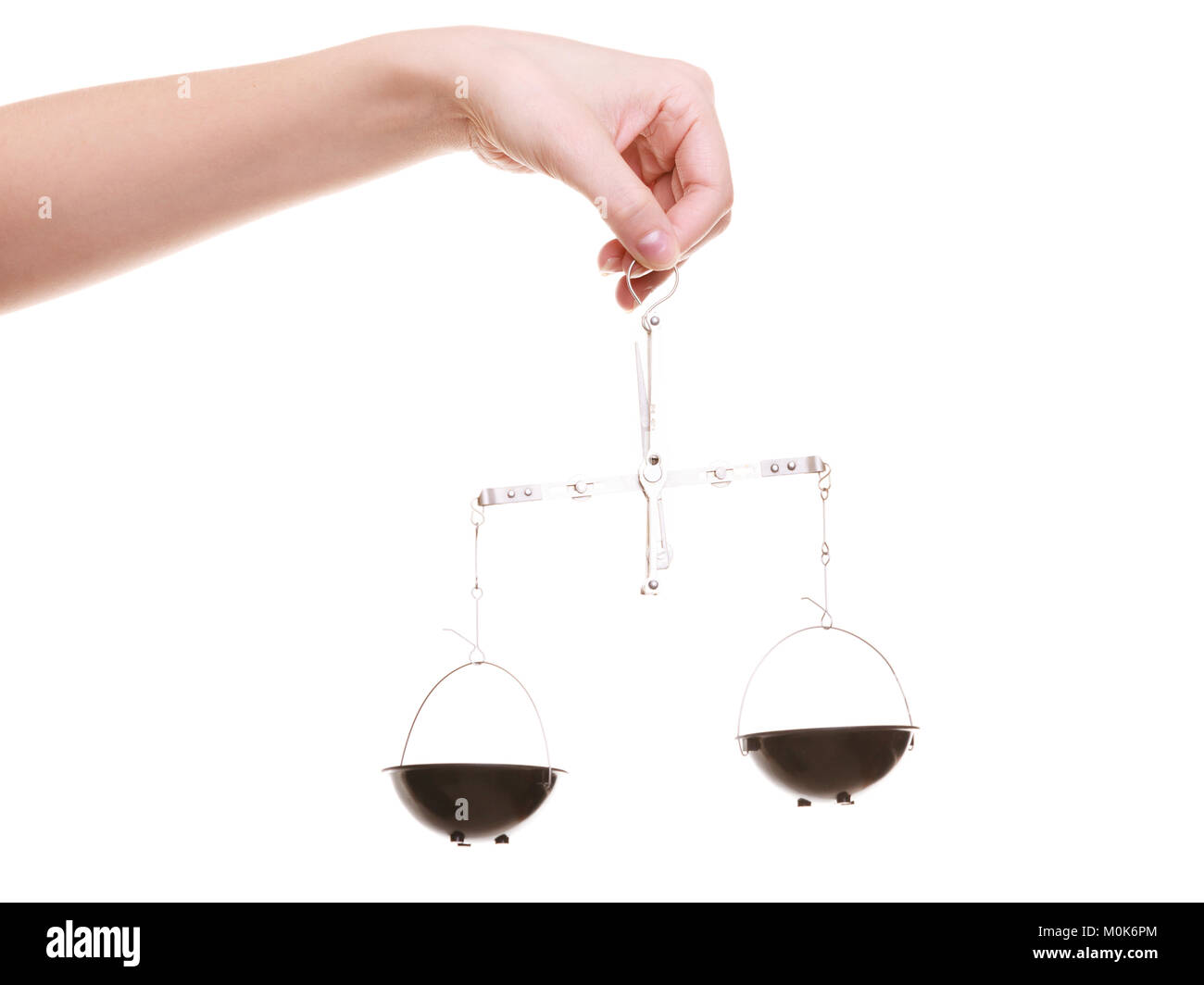 Law court concept. Female hand holds scales symbol sign of justice ...