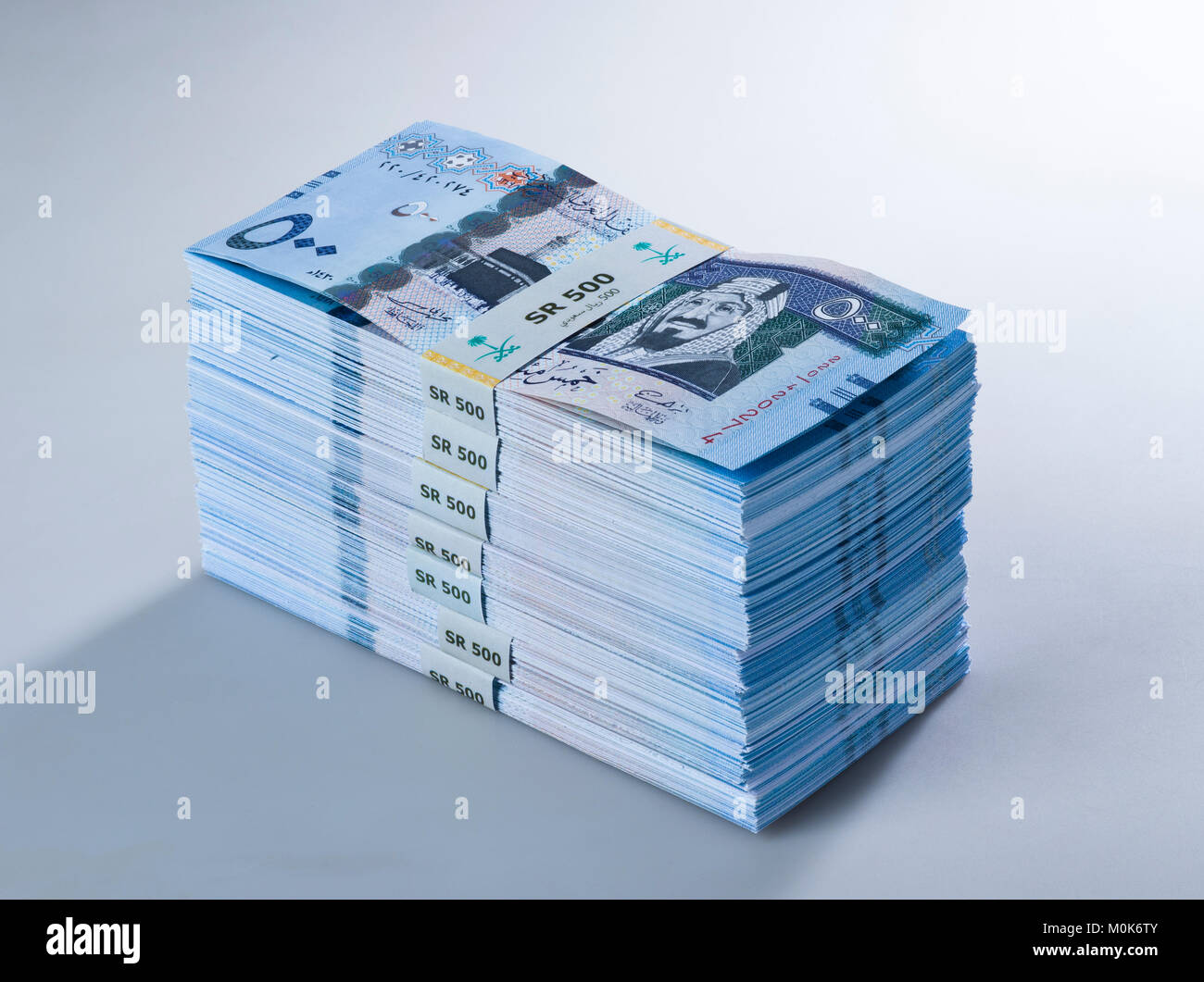 Stacks of Saudi Riyal Banknotes of 500 with image of King Abdulaziz ...