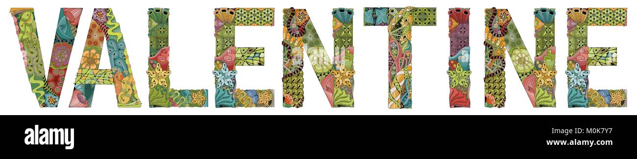 Hand-painted art design. Hand drawn illustration word Valentine for t ...