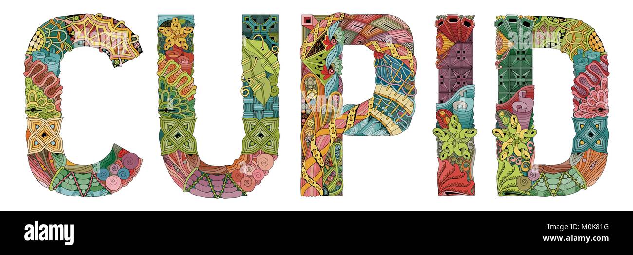 Hand-painted art design. Hand drawn illustration word Cupid for t-shirt ...
