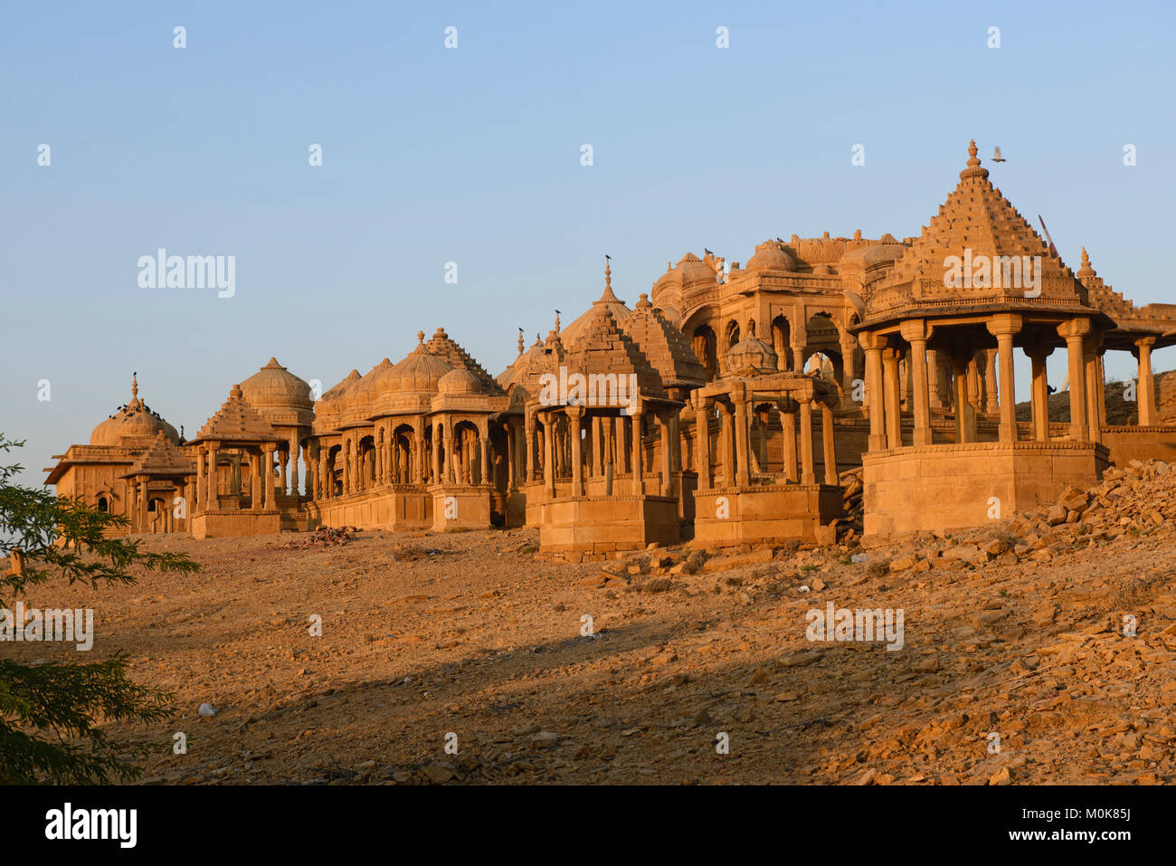 The cenotaphs of Bada Bagh at sunset, Jaisalmer, Rajasthan, India Stock ...