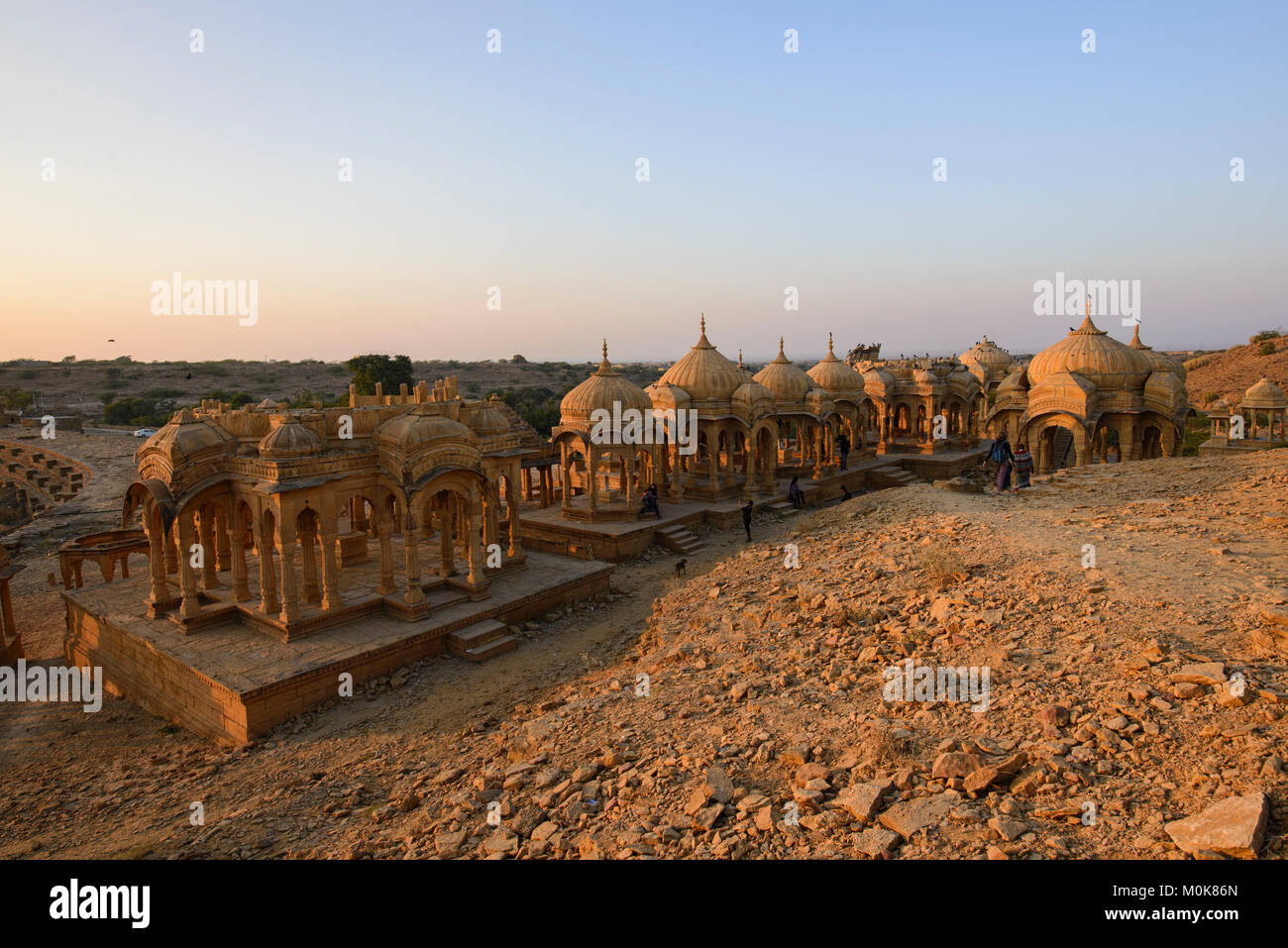 The cenotaphs of Bada Bagh at sunset, Jaisalmer, Rajasthan, India Stock ...