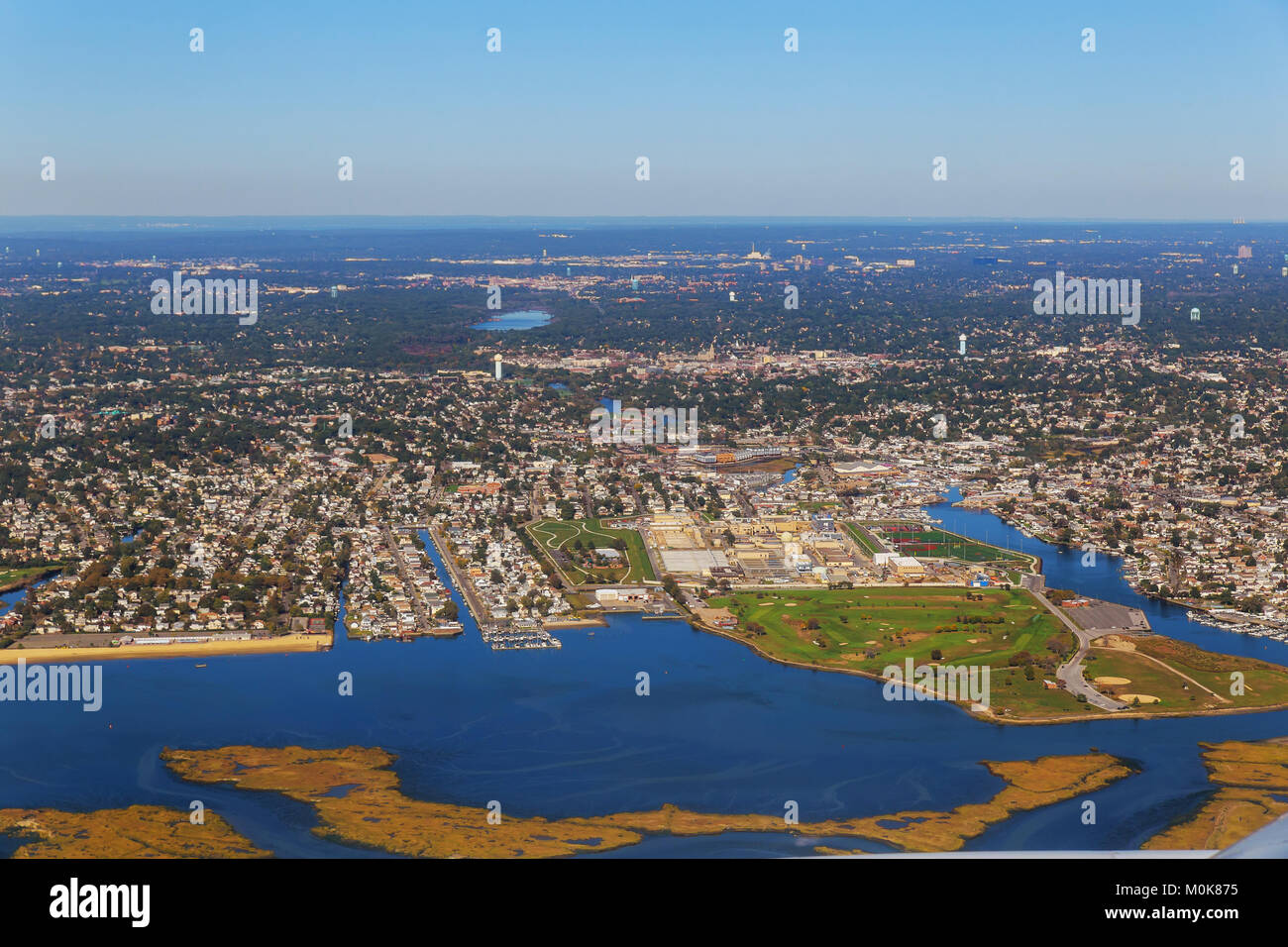 Aerial view of beautiful city landscape at view from the airplane city ...