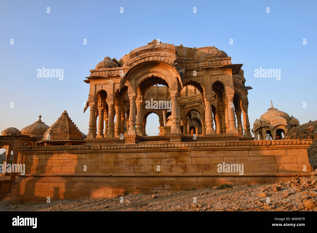 The cenotaphs of Bada Bagh at sunset, Jaisalmer, Rajasthan, India Stock ...
