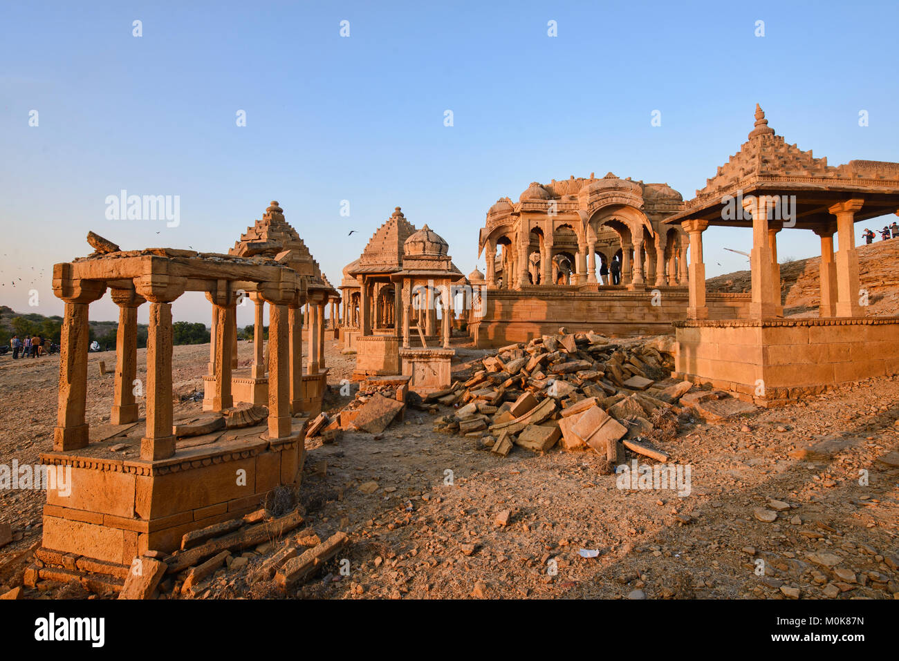 The cenotaphs of Bada Bagh at sunset, Jaisalmer, Rajasthan, India Stock ...