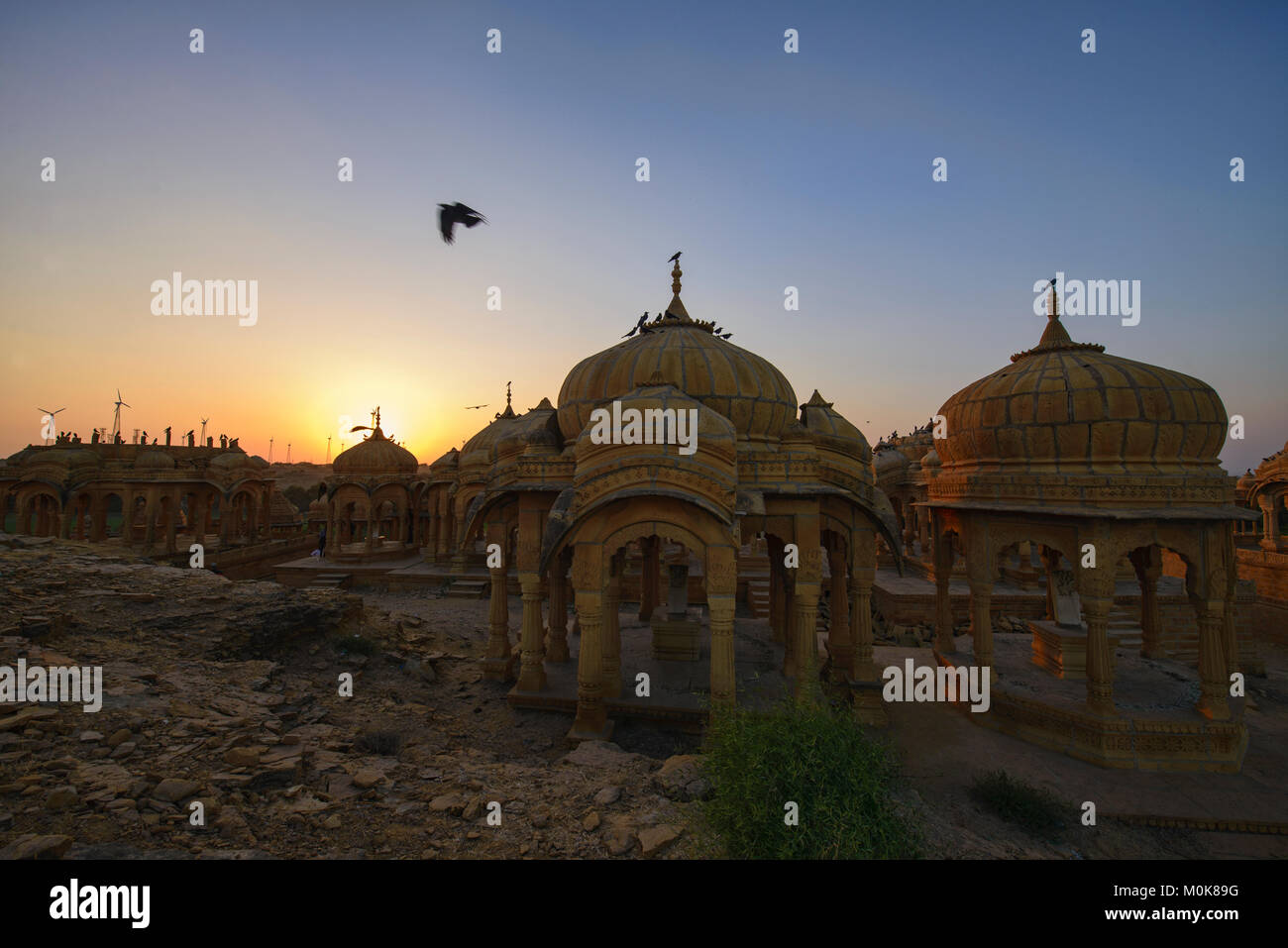 The cenotaphs of Bada Bagh at sunset, Jaisalmer, Rajasthan, India Stock ...