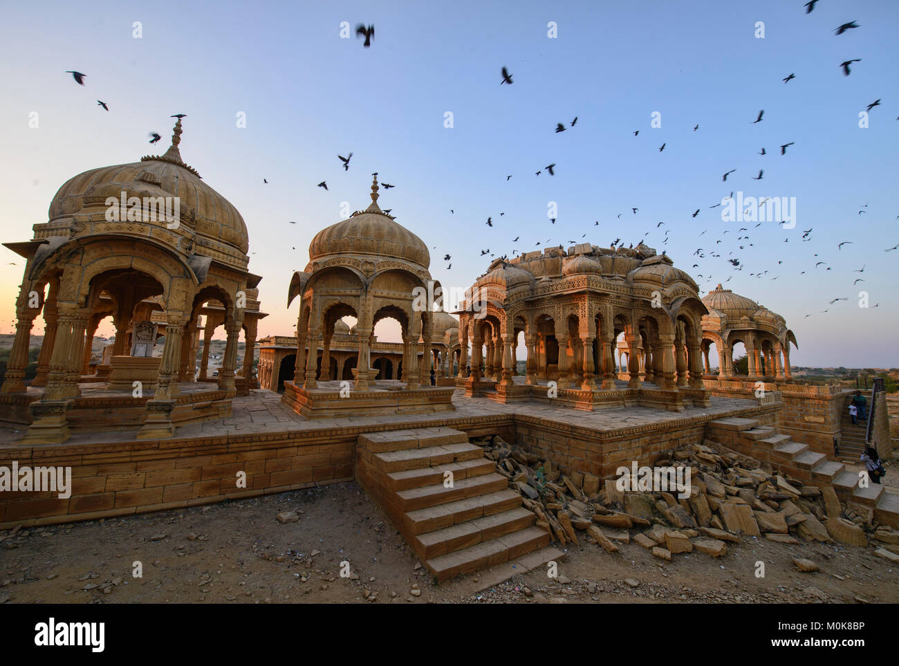 The cenotaphs of Bada Bagh at sunset, Jaisalmer, Rajasthan, India Stock ...