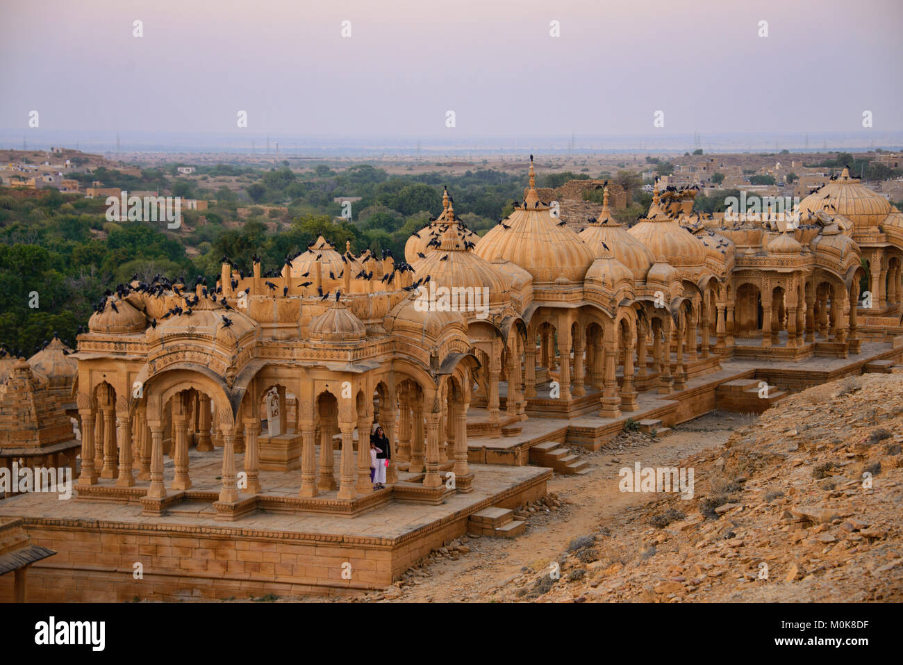 The cenotaphs of Bada Bagh at sunset, Jaisalmer, Rajasthan, India Stock ...