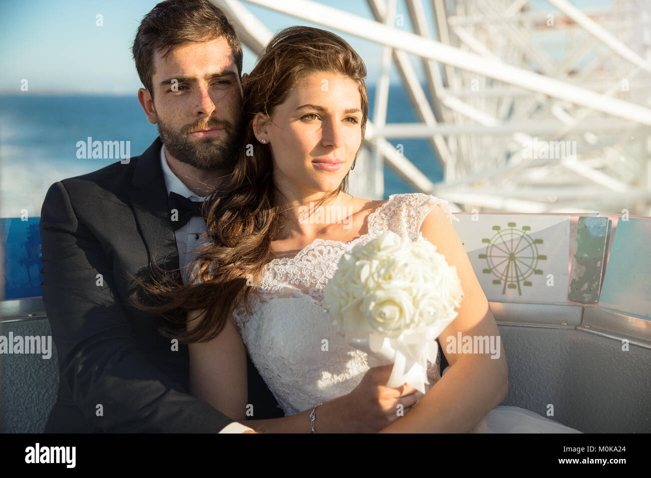 Beautiful gorgeous portrait of model bride and groom just married ...